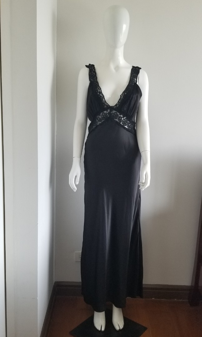 Black Satin Lace Dress, Women's Fashion, Dresses & Sets, Evening ...