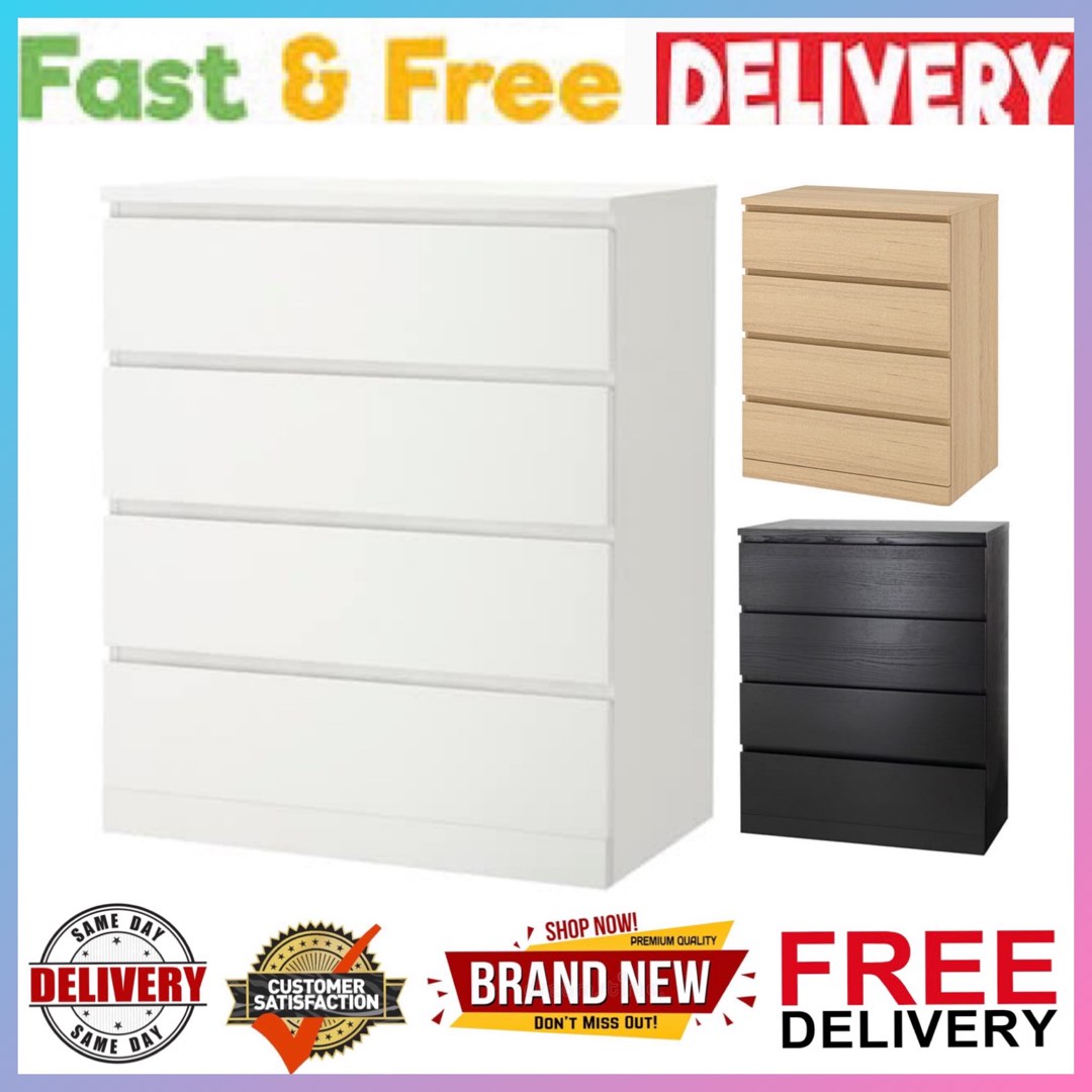 Drawer white colour MALM Chest of 4 drawers White 80x100cm, Furniture ...