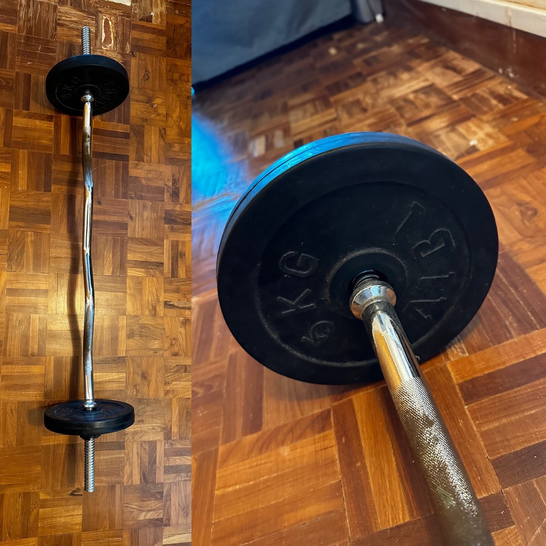 EZ bar and 5kg plates, Sports Equipment, Exercise & Fitness, Weights ...
