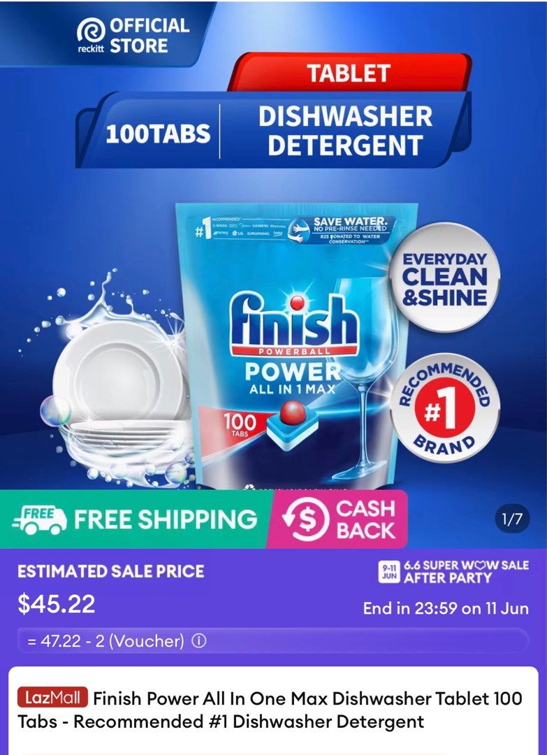 Finish Dishwashing tablets 100pcs pack, Furniture & Home Living ...