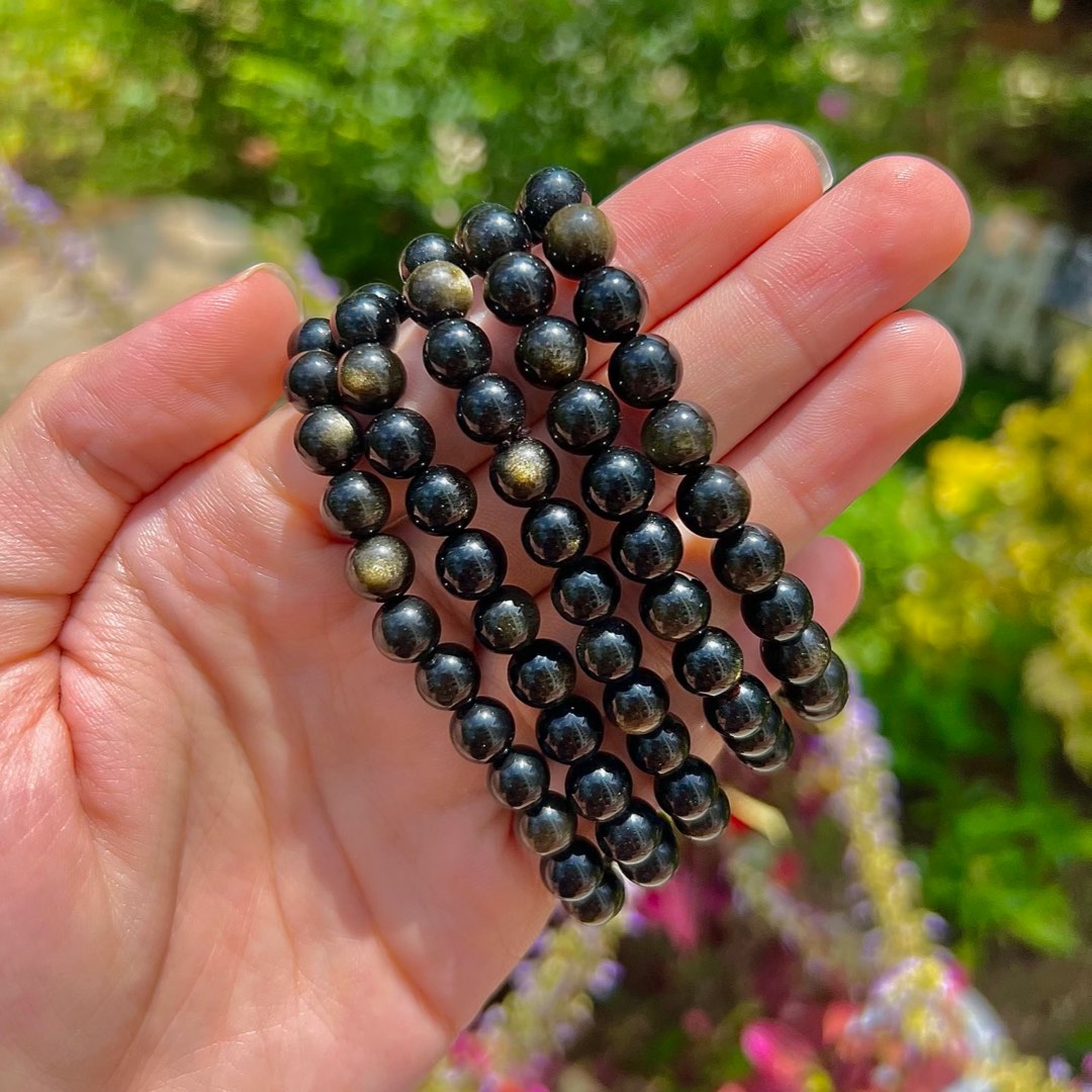 Gold Sheen Obsidian Bead Bracelets, Women's Fashion, Jewelry ...