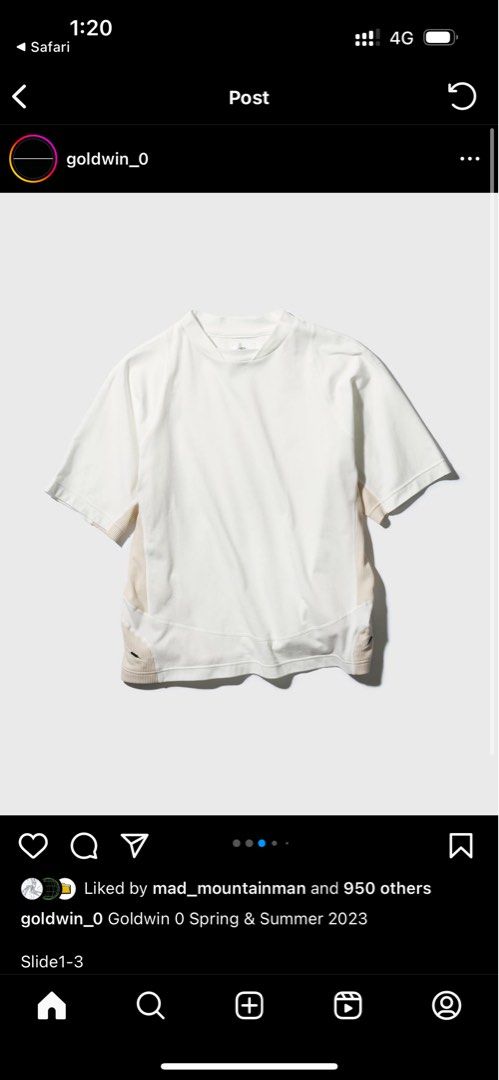 Goldwin 0 white / beige panel tee size large, Men's Fashion, Tops ...