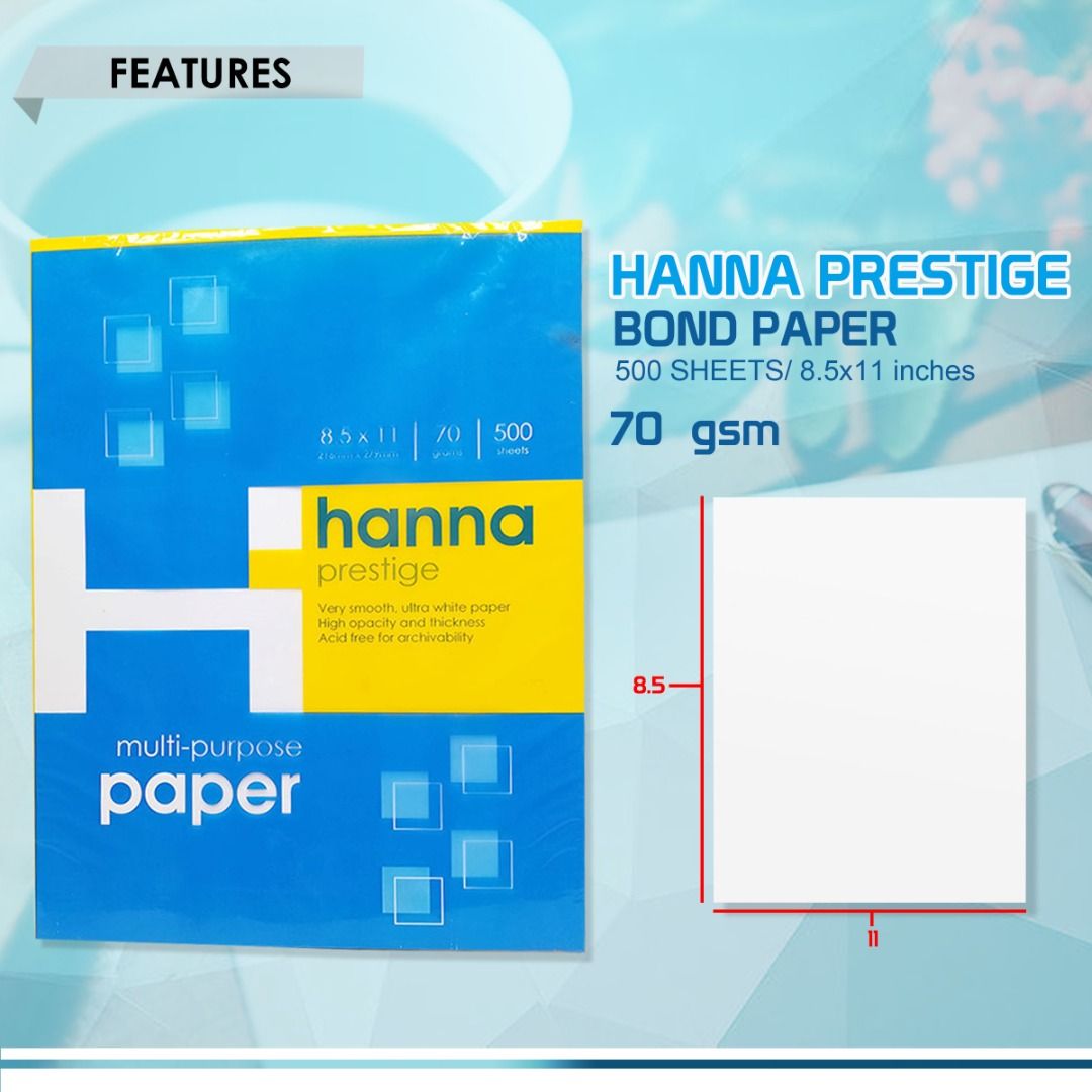 HANNA PRESTIGE BOND PAPER/ COUPON BOND, HARD COPY SHORT/ LETTER, 8.5x11 ...
