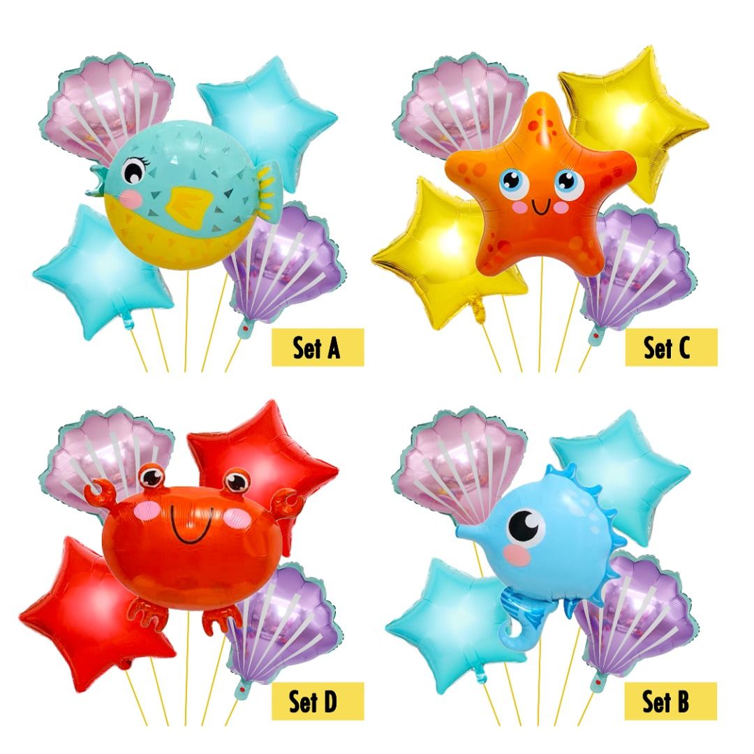 [Helium] Underwater Sea Animal Fish Crab Seahorse Ocean Balloons ...