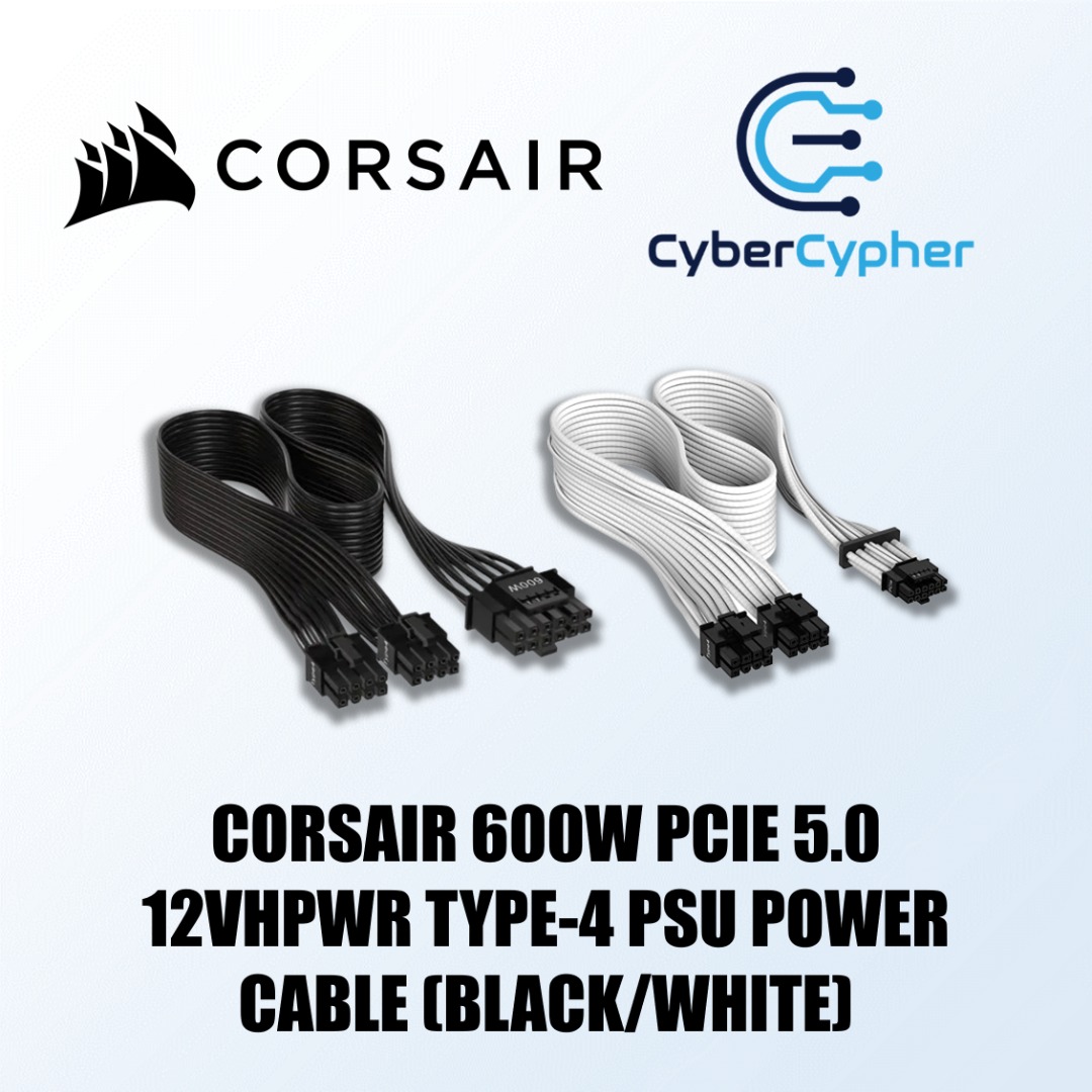 [IN STOCK] Corsair 600W PCIe 5.0 12VHPWR Type-4 PSU Power Cable (Black ...
