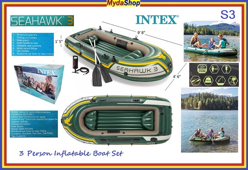 INTEX Inflatable Seahawk 3 Boat Set. Bot Sampan, Sports Equipment ...