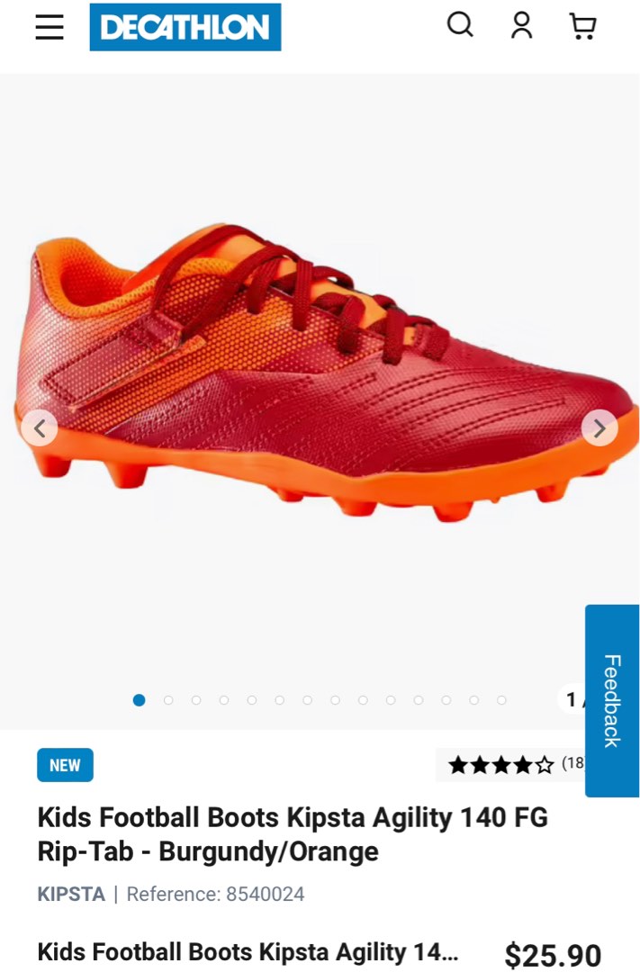 Kids Football Boots Kipsta Agility 140 FG Rip-Tab - Burgundy/Orange ...