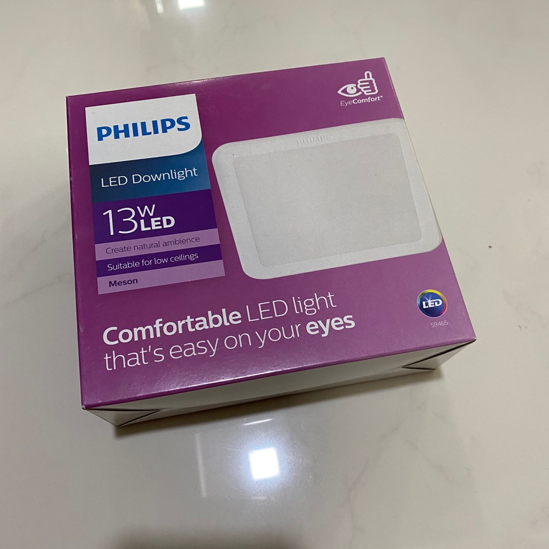 Philips LED Downlight 13W square cool daylight white, Furniture & Home ...