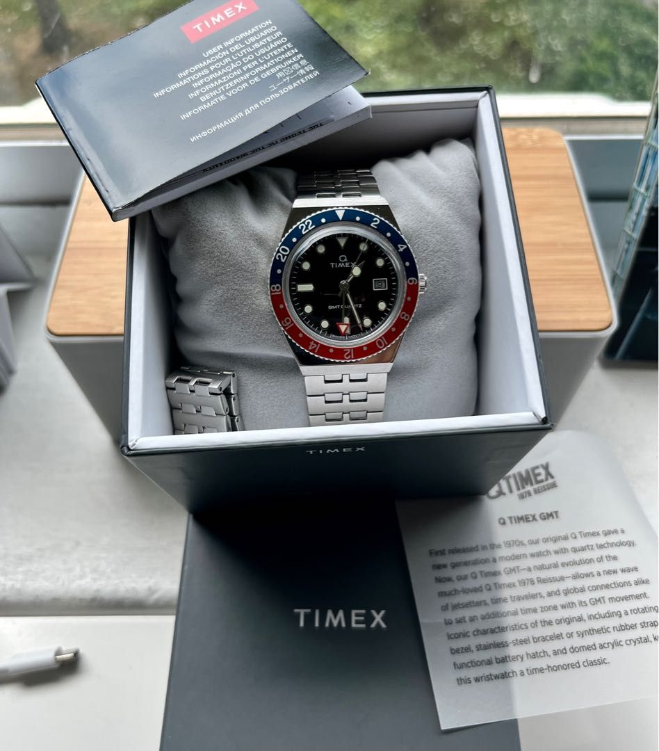 FINAL- Q TIMEX GMT- 38mm PEPSI (rare in sg- like new full set with box ...