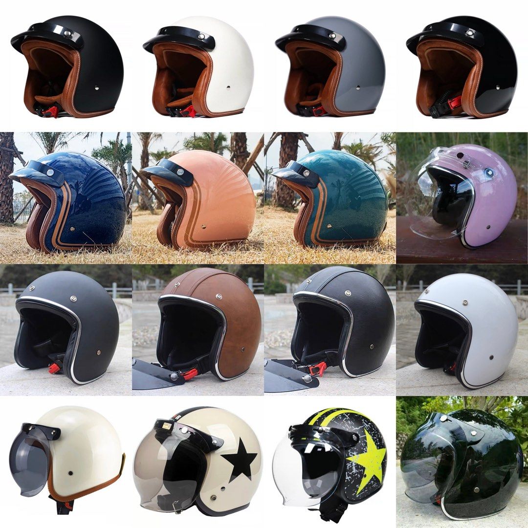 Retro Cafe Racer Motorcycle Helmets Open Face Harley Classic Vintage ...