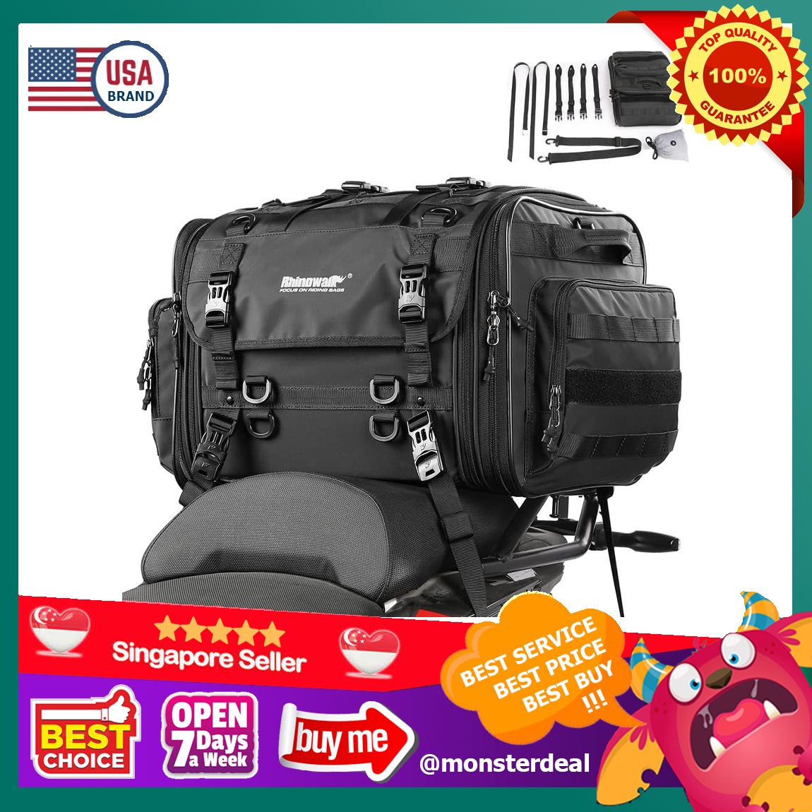 Rhinowalk Motorcycle Travel Luggage, Expandable motorcycle tail bag 60L ...