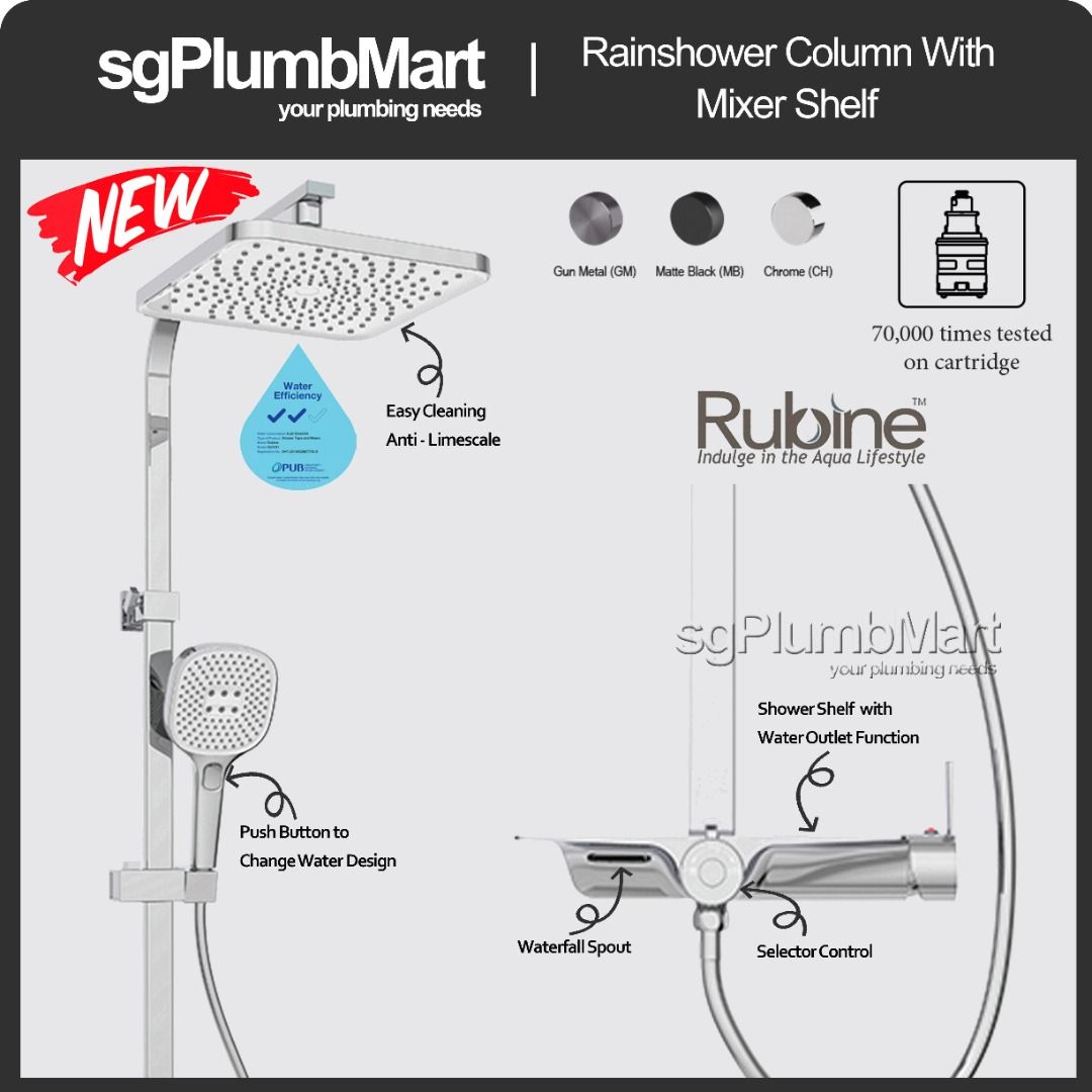 Rubine RSC-DECKOS-F4 Rain Shower Set With Shelf Mixer RainShower ...
