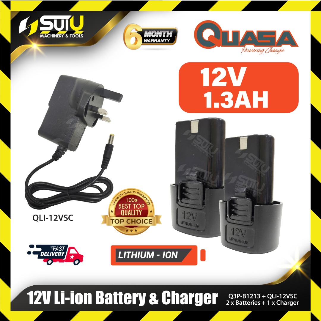 [SET] QUASA Q3P-B1213 12V Battery 1.3Ah + QLI-12VSC 12V Travel Charger 1.3A, TV & Home ...