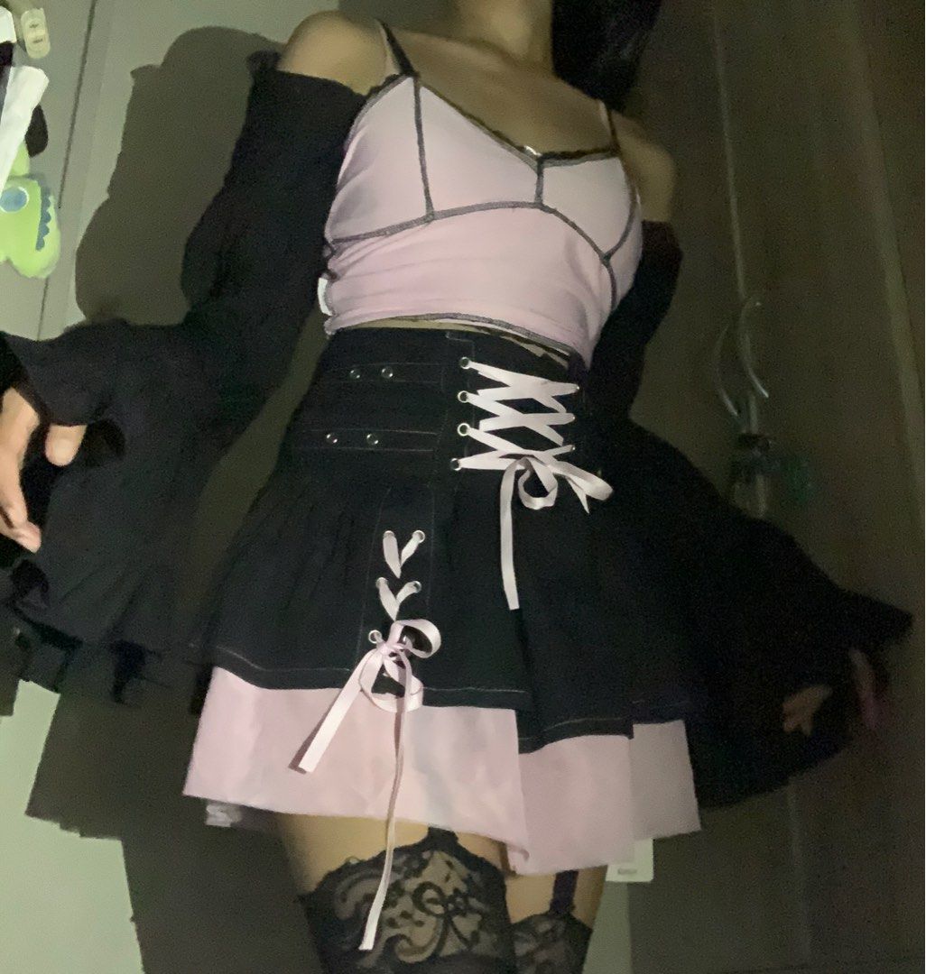 SHEIN ROMWE Gothic goth grunge alt harajuku kawaii corset lace skirt ...