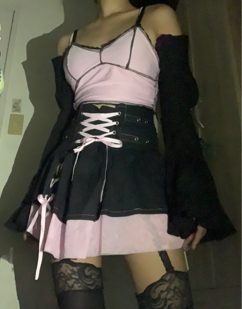 SHEIN ROMWE Gothic goth grunge alt harajuku kawaii corset lace skirt ...