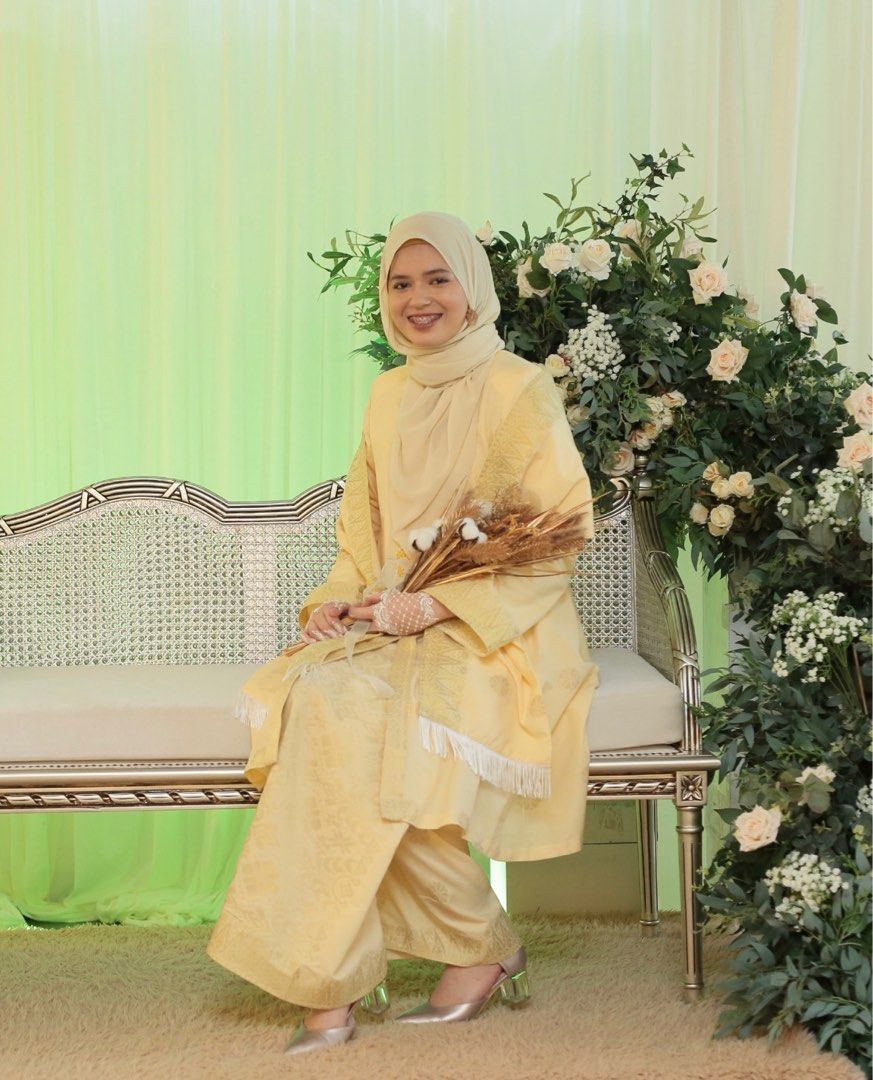 (Can nego) Songket Soft Yellow kuning Kebaya Kebarung set with ...