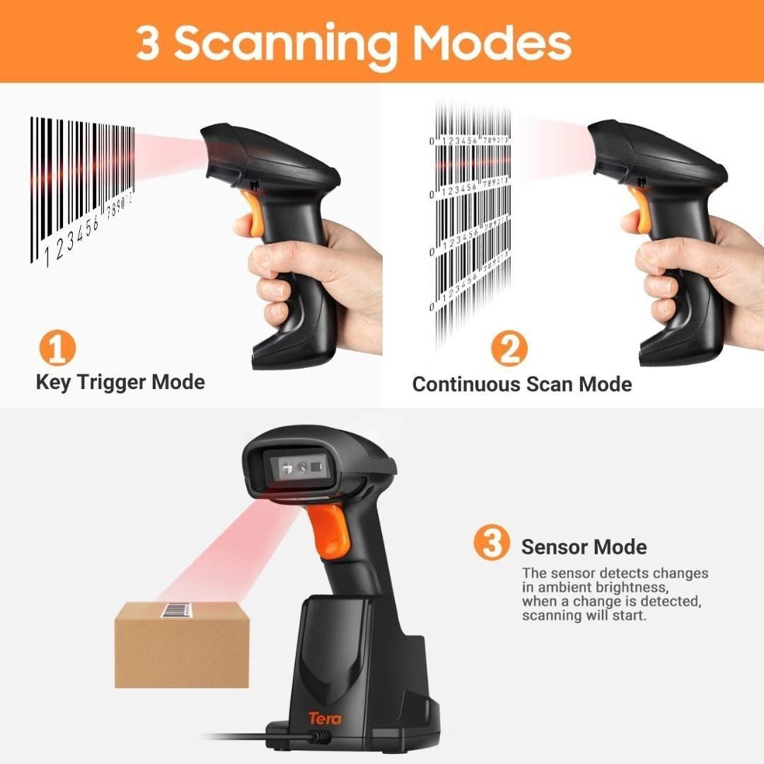 Tera [Pro Series] 1D 2D QR Wireless Barcode Scanner 328Ft Extra Fast ...