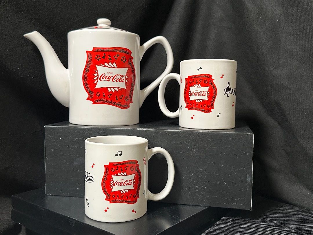 Vintage Coca Cola Ceramic Teapot Set (One Teapot with Two Mugs) 可口可樂茶壺 ...