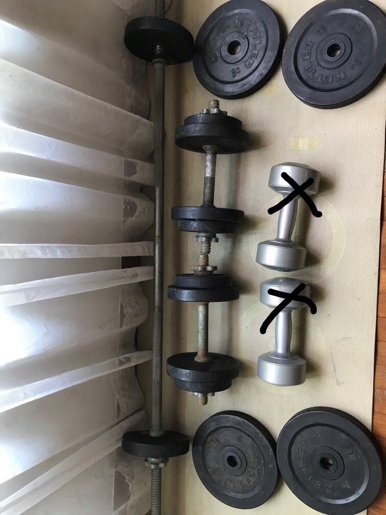 Weighted bar bell, weights, Sports Equipment, Exercise & Fitness ...