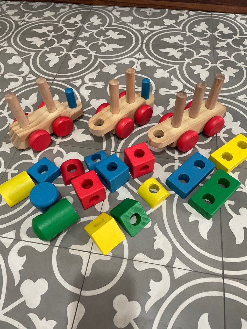 Wooden train blocks, Babies & Kids, Infant Playtime on Carousell