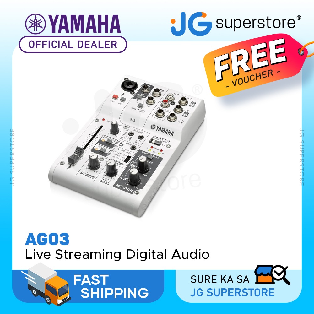 Yamaha AG03 Multipurpose 3-Channel Audio Mixer Interface w/ Recording and Playback, 1 Touch DSP ...