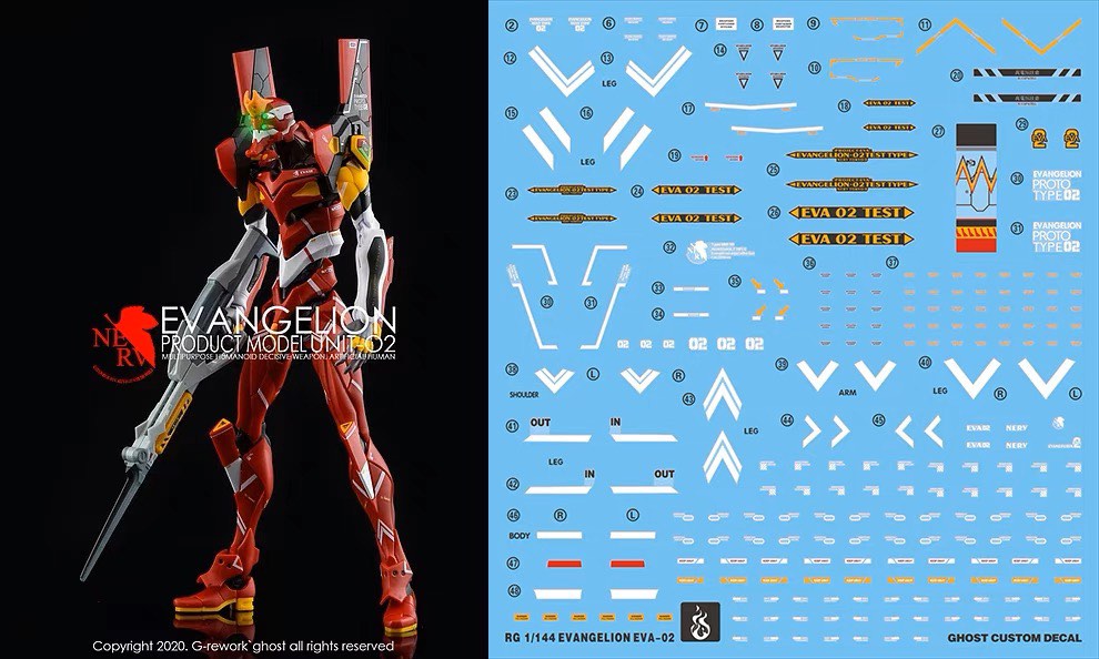 [Yan] Rg Eva Unit 02 Evangelion (G Rework Ver.) Waterslide Decal 1/144 Ghost Custom Design Not ...