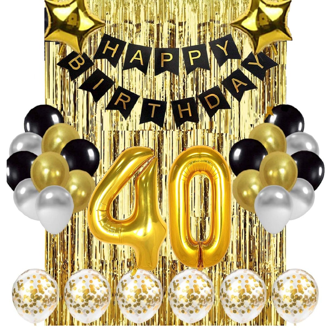 40th Birthday Decorations, 40th Birthday Balloon, Black and Gold ...