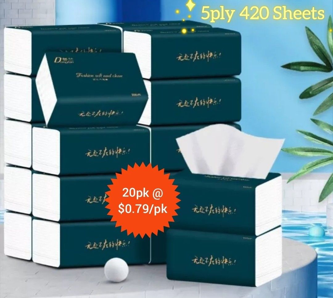 5ply 420 sheets tissue paper facial tissue, Furniture & Home Living ...