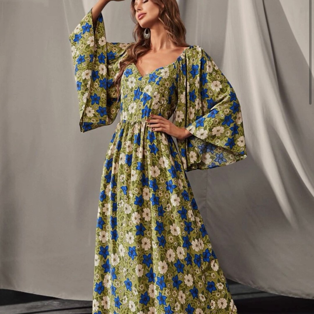BBWT luukse boho floral maxi dress, Women's Fashion, Dresses & Sets ...