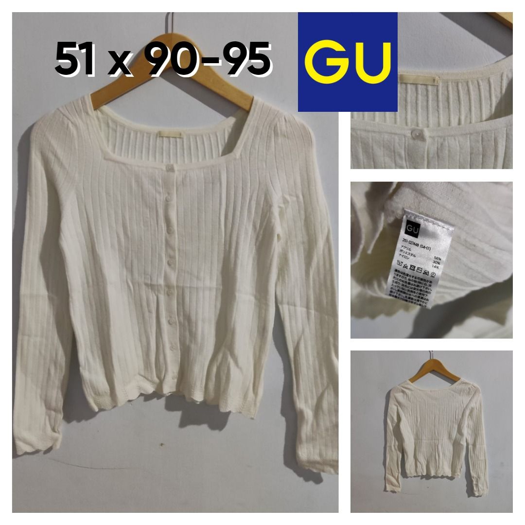 Cardigan GU By Uniqlo Crop Putih BW (Broken White) U Neck Size S Wanita ...