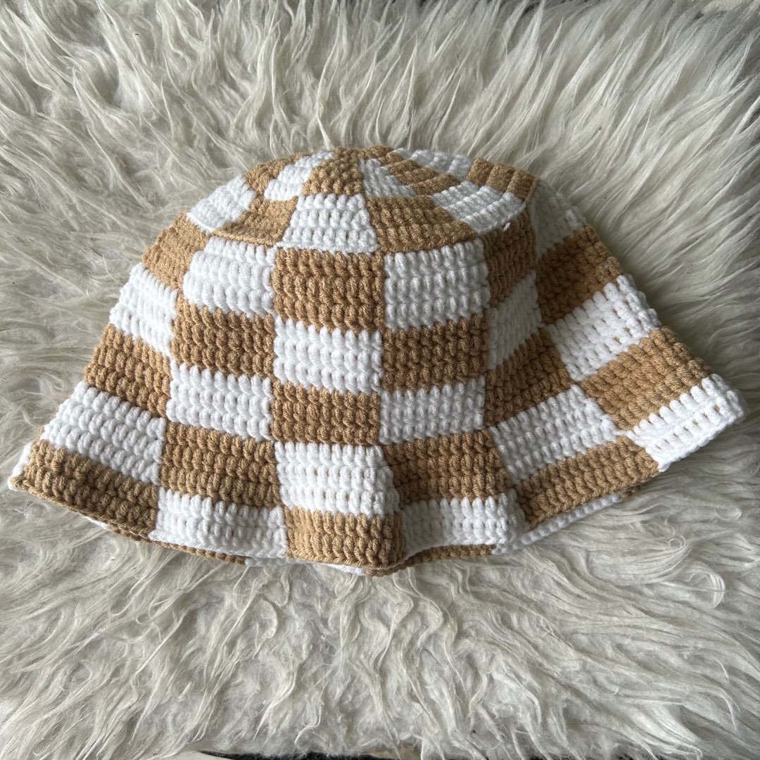 Checked bucket hat (crochet), Women's Fashion, Watches & Accessories ...