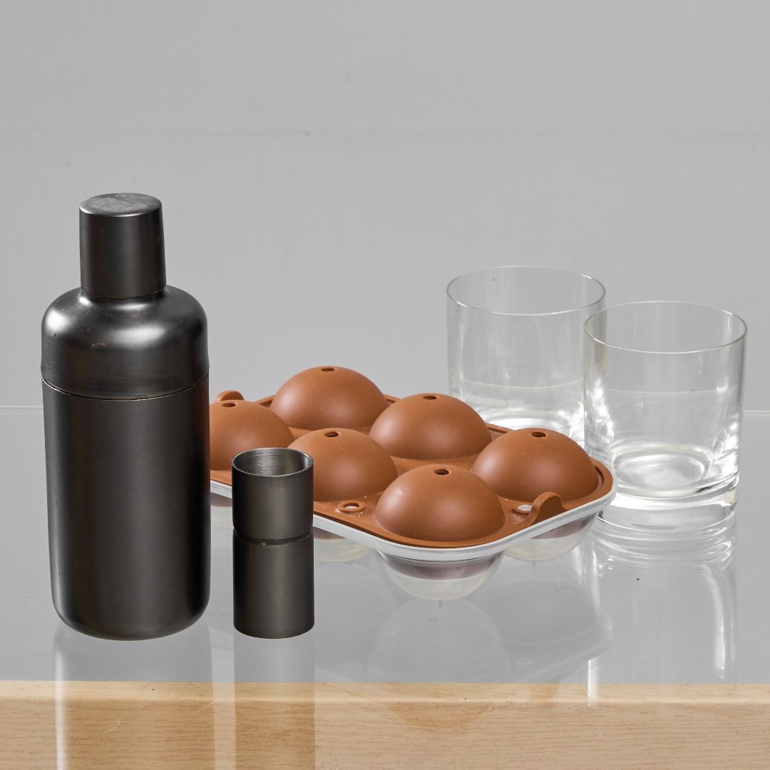 Crate and Barrel Fenton Graphite Cocktail Shaker and Jigger and Ice ...
