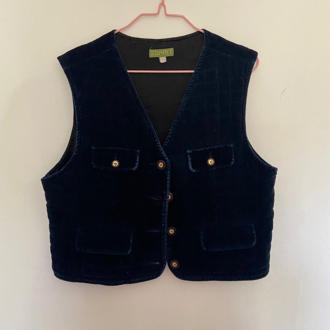 Dark Blue Velvet Vest, Women's Fashion, Tops, Others Tops on Carousell