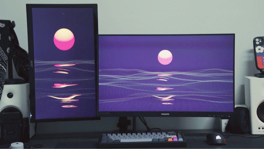 dual monitor + monitor arm + corsair mouse + sg titan speaker i510400F ...