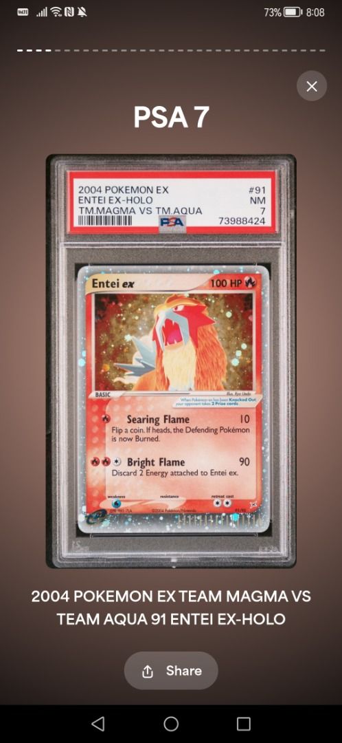 Entei EX #91 Pokemon Team Magma & Team Aqua PSA7, Hobbies & Toys, Toys & Games on Carousell