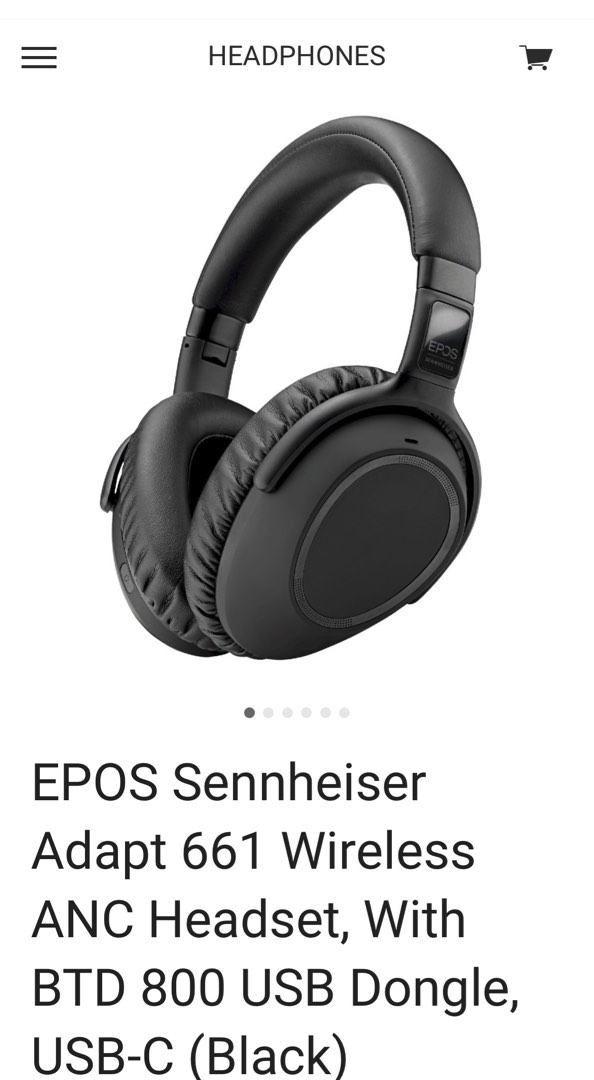 EPOS Sennheiser Adapt 661 Wireless ANC Headset, With BTD 800 USB Dongle ...
