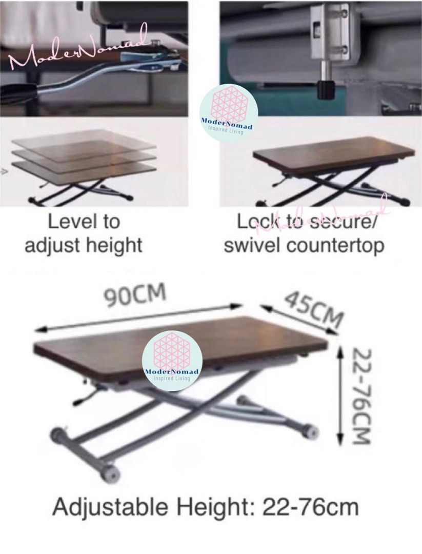 Foldable Coffee Dining Table Adjustable Height Convertible Desktop ...