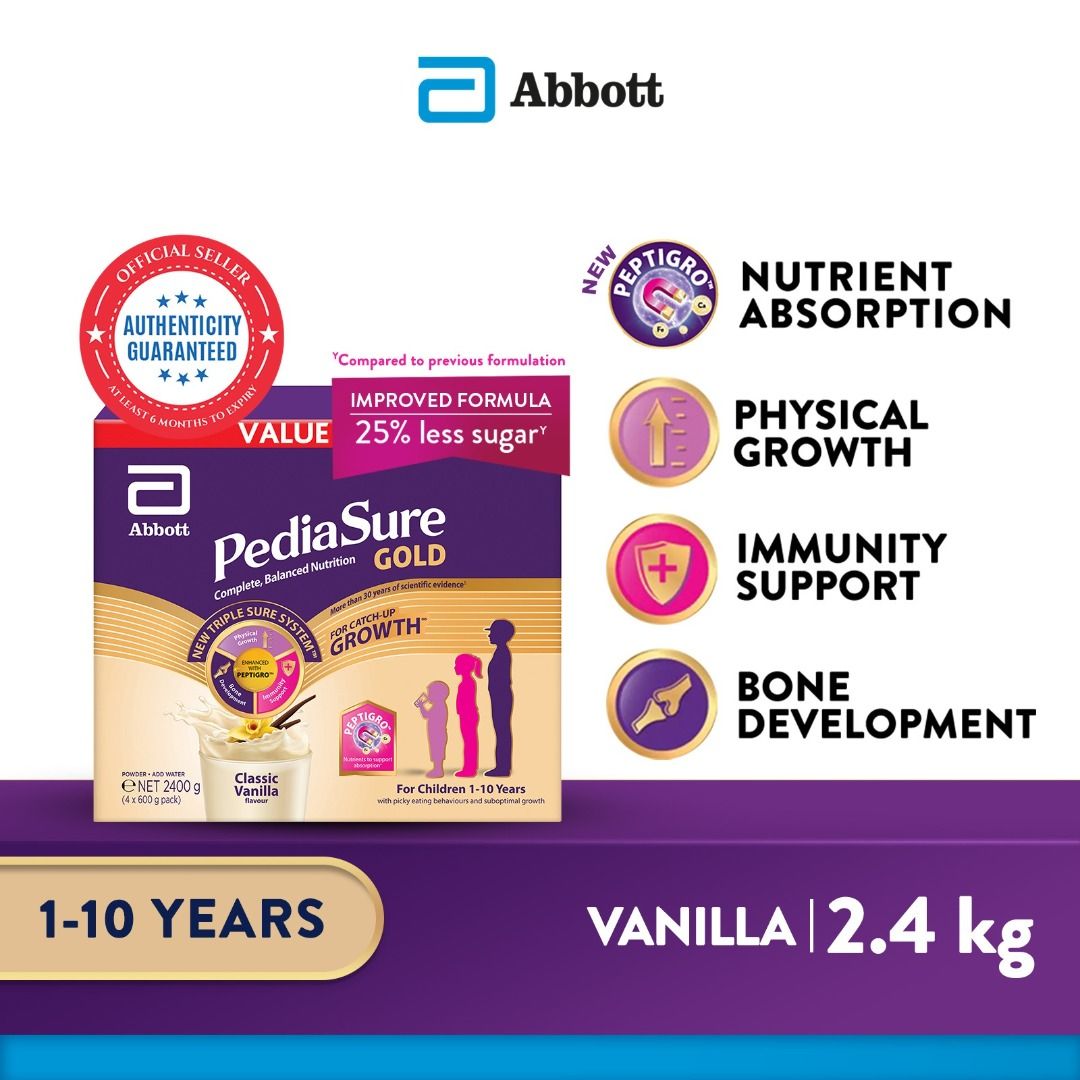 [Free Delivery] Pediasure Gold with PeptiGro Improved Formula with Less Sugar Vanilla Flavour ...