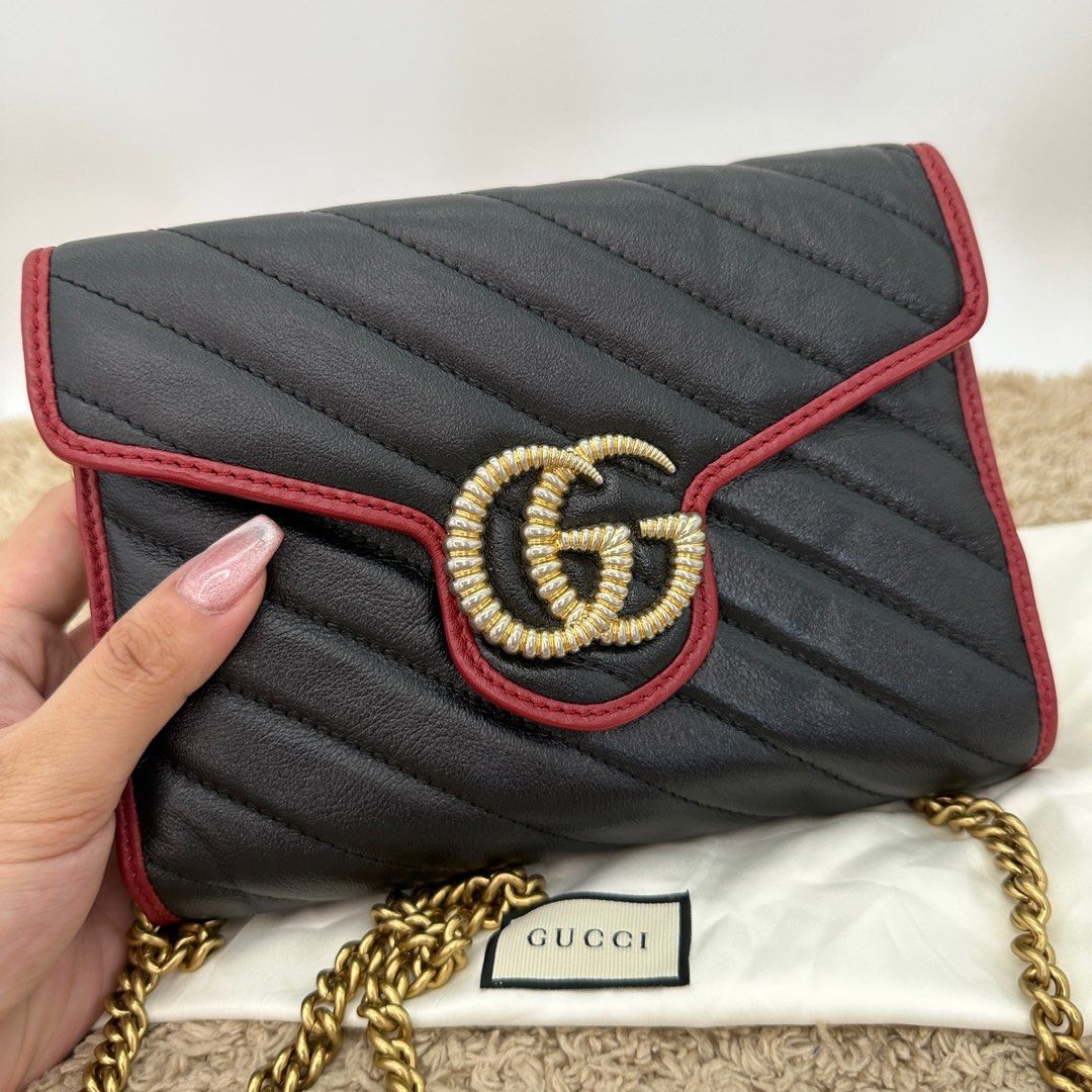 Gucci Marmont WOC in Black and Red Matelasse, Luxury, Bags & Wallets on ...