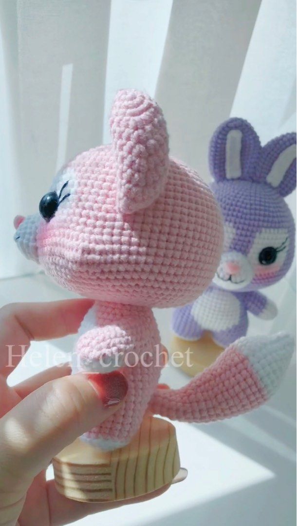 Handmade crochet doll Stella LinaBell display with wooden base bag ...