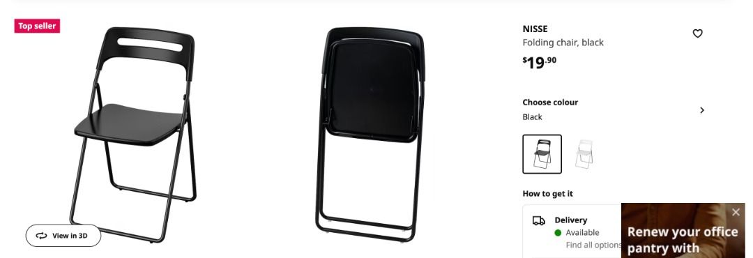 ikea folding chair black NISSE, Furniture & Home Living, Furniture ...