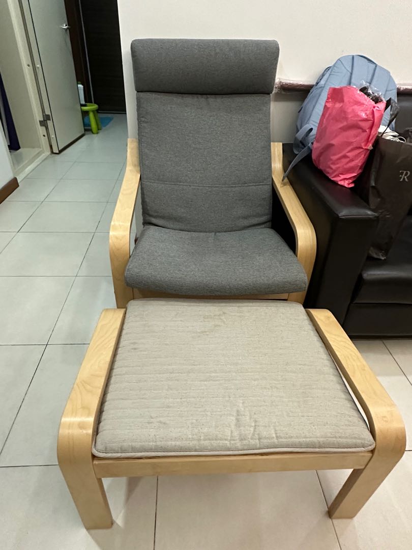 Ikea POANG armchair and footstool, Furniture & Home Living, Furniture ...