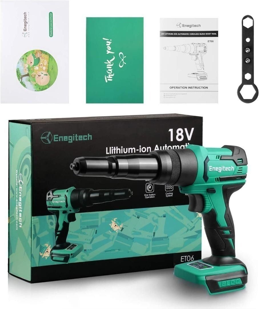 [K0033] Enegitech 18V Lithium-Ion Cordless Rivet Gun Power Riveter with ...