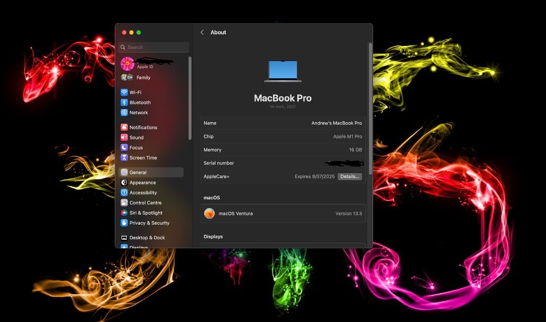 Macbook Pro 14 - M1 Base Model 16GB RAM, 512GB - with applecare plus ...