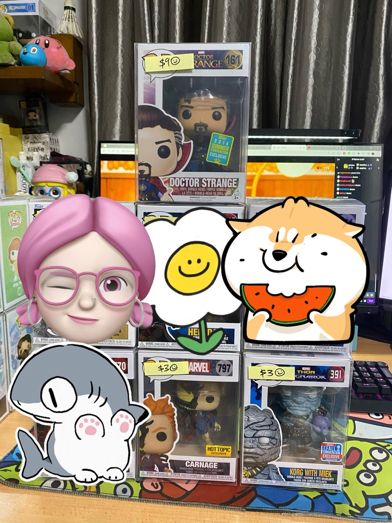 Marvel Funko Pops - Doctor Strange with Rune, Carnage Hot Topic, Korg ...