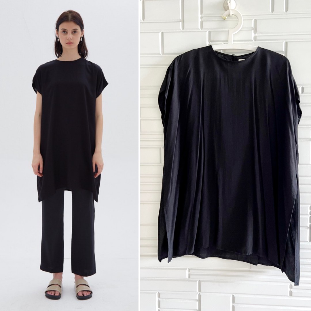 Minimalist Black tunic long lines top Free size, Women's Fashion, Tops ...