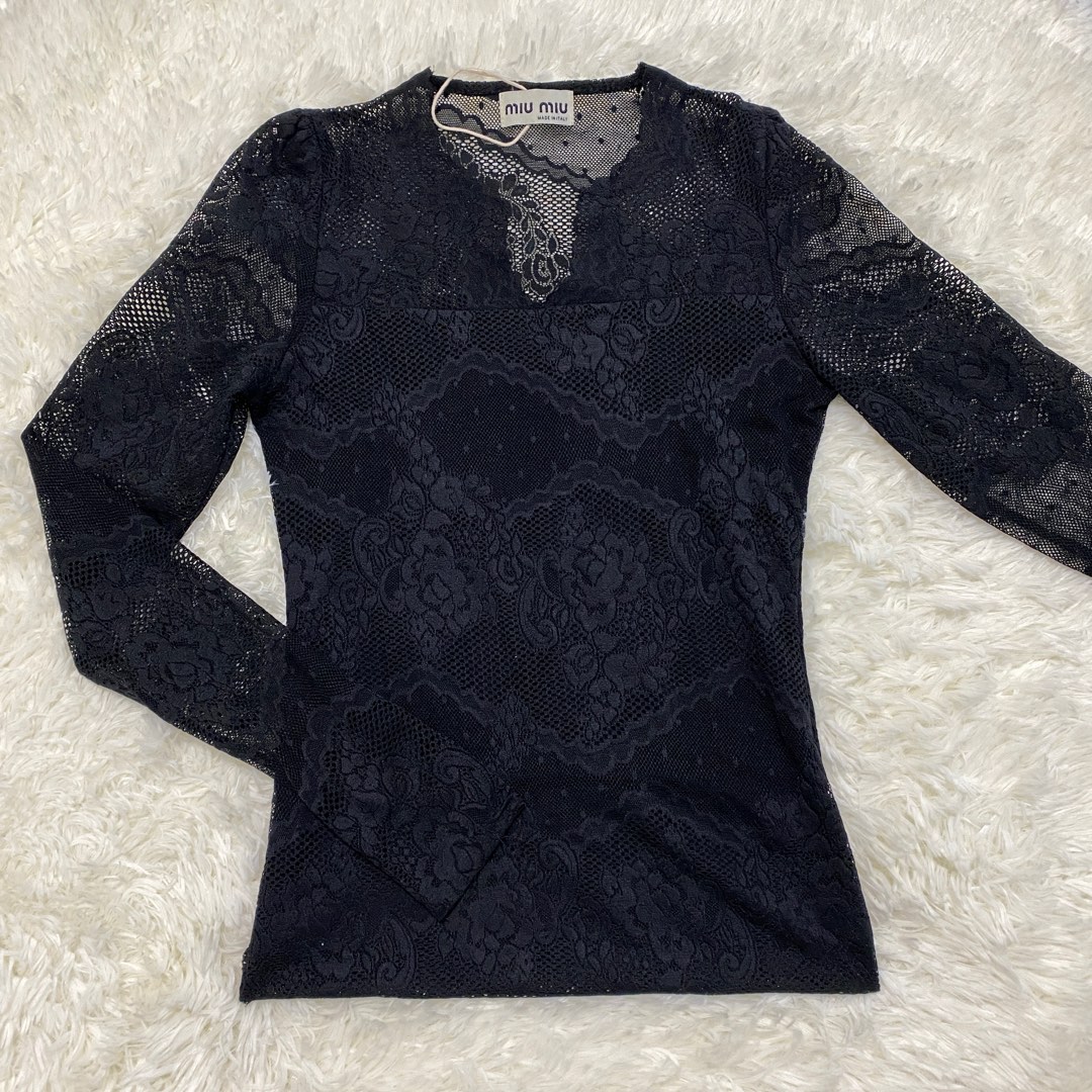Miu Miu Longsleeve Lace Top (Wednesday Addams Vibe), Women's Fashion ...