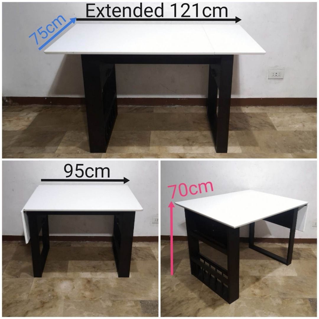 NITORI extendable dining table w/ side shelves, heavy-duty 5500 ...