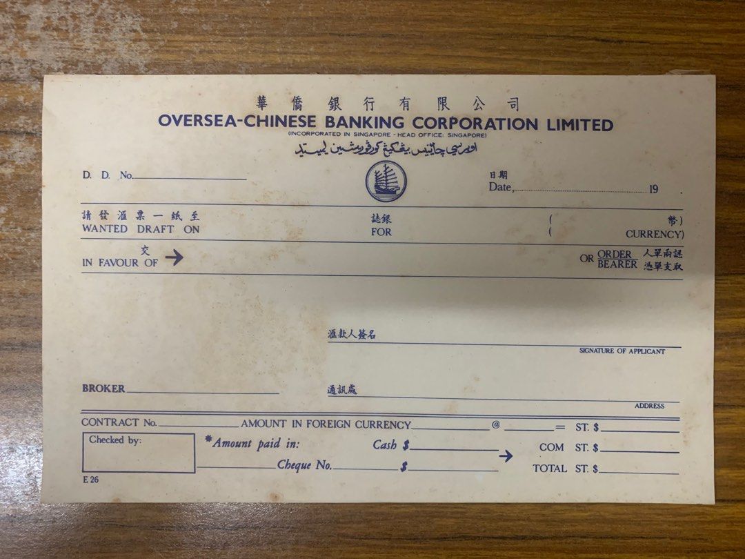 OCBC bank draft request form, Hobbies & Toys, Memorabilia ...