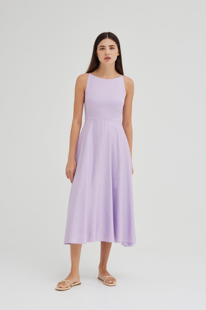 OSN Linen Boat-Neck Midi Dress, Women's Fashion, Dresses & Sets ...
